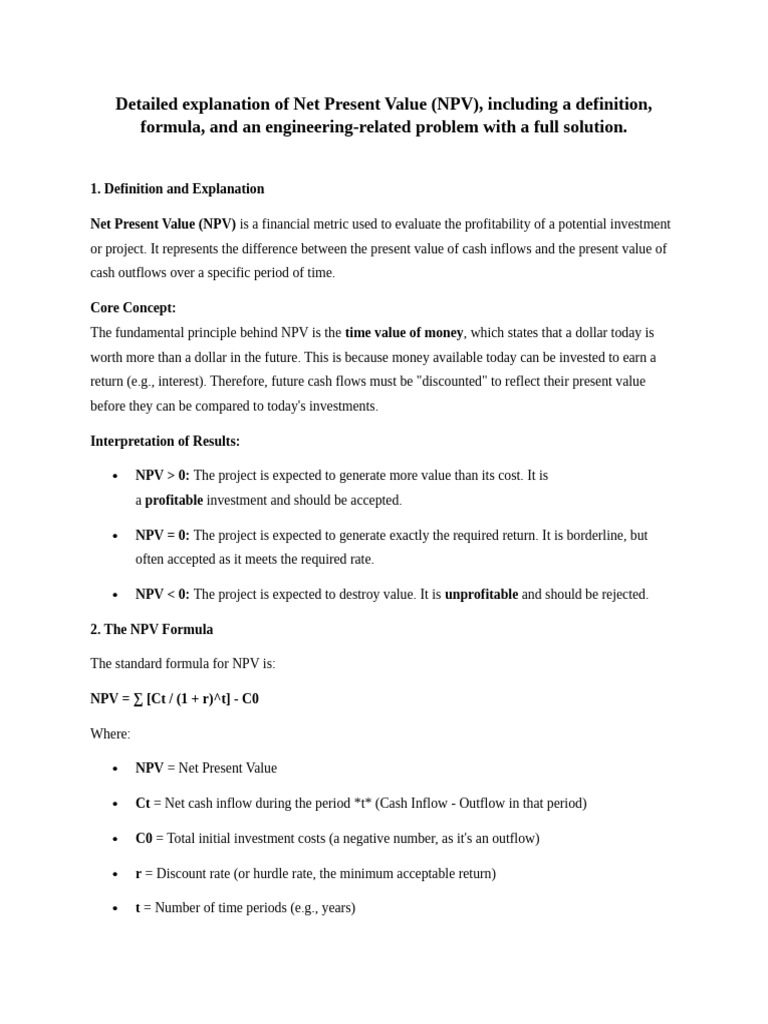 Net Present Value Explained with Example | PDF | Net Present Value ...