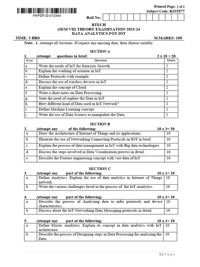 Data Analytics for IoT Exam Paper | PDF | Internet Of Things | Data
