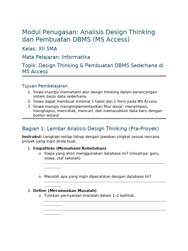 Analisis Design Thinking & DBMS MS Access | PDF