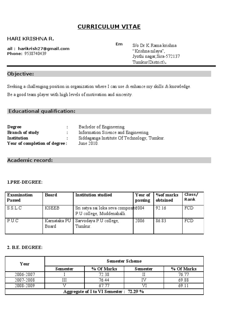 Hari Krishna R. - Engineering CV | PDF | Career & Growth