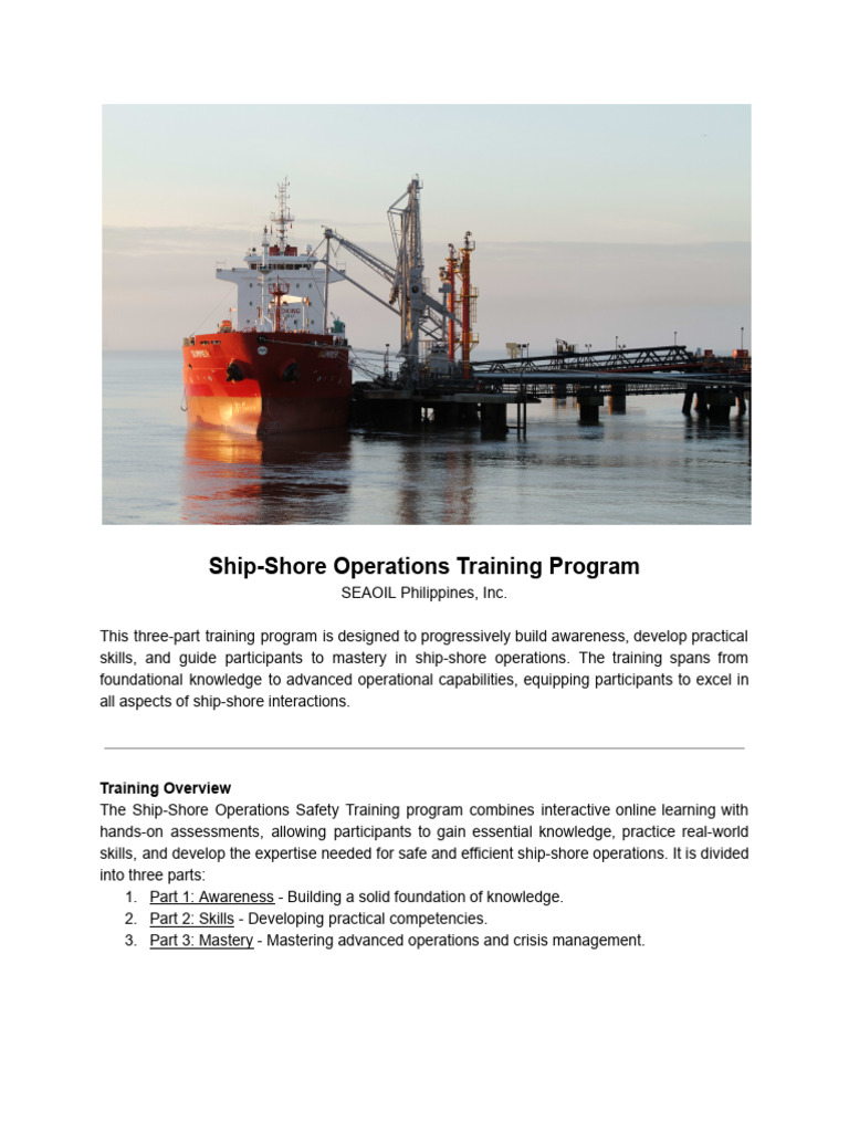 Course Outline_ Ship-Shore Operations Training | PDF | Emergency | Learning