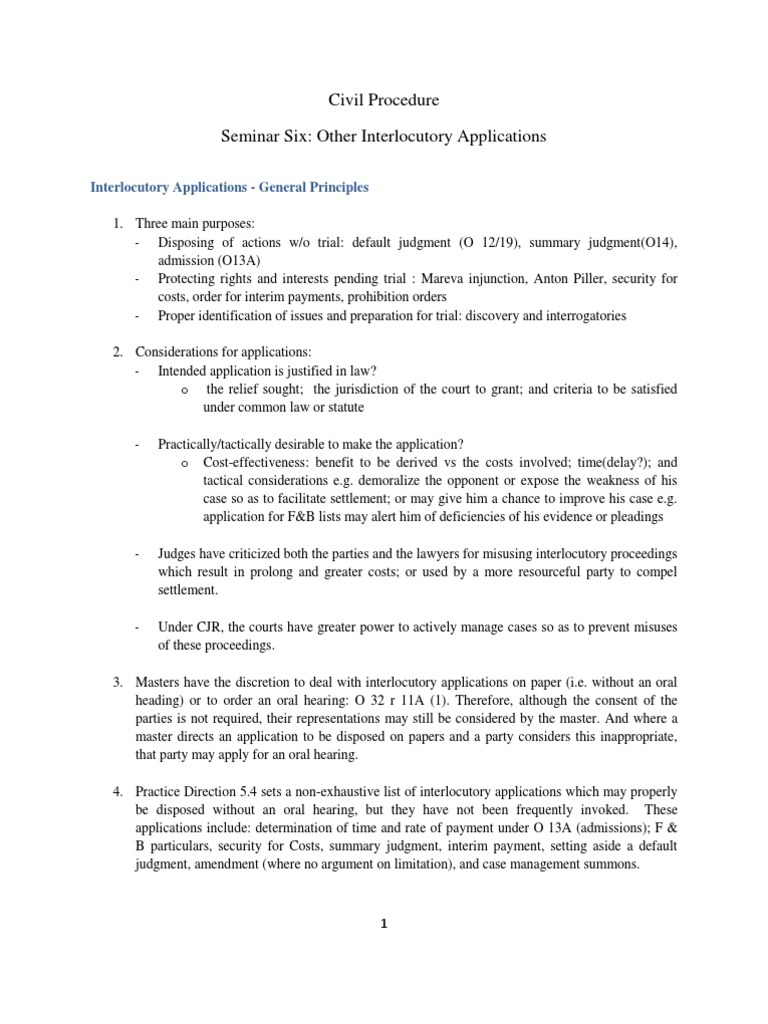 Civil Procedure - Seminar Six | PDF | Ex Parte | Injunction