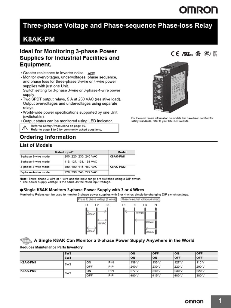 n185 K8ak-Pm 3-Phase Voltage and Phase-Sequence Phase-Loss Relay ...