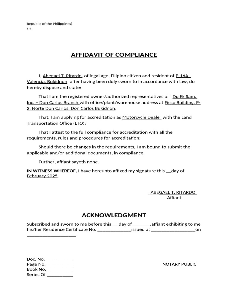 Affidavit of Compliance | PDF