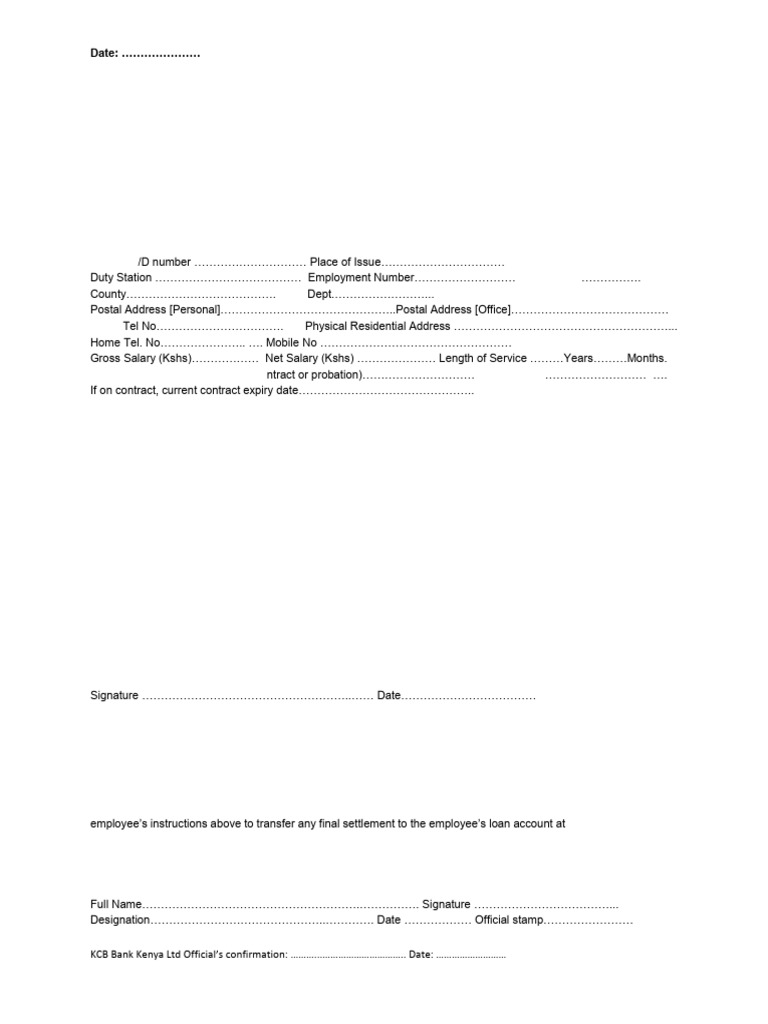 KCB Bank Loan Application Introduction Letter | PDF | Loans | Salary