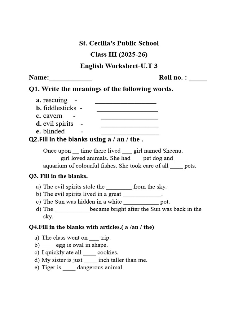 UT -3 Worksheet (2025-26) | PDF