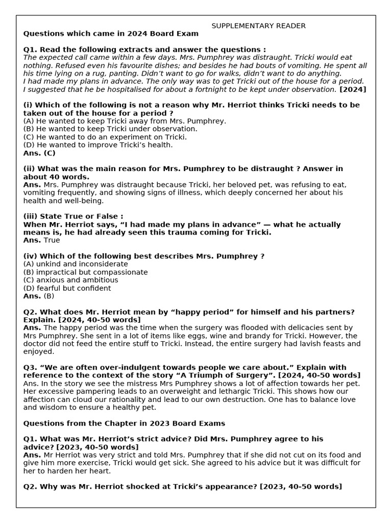 2024 Board Exam Questions on "A Triumph of Surgery" | PDF | Theft ...