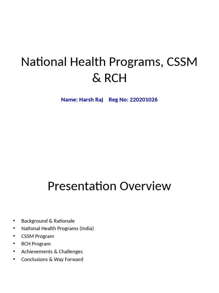 National Health Programs CSSM RCH MBBS Presentation Final | PDF | Child ...