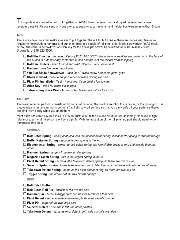 AR-15 Lower Assembly Instructions | PDF | Trigger (Firearms) | Weapon ...