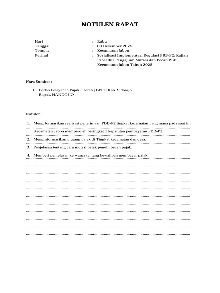 Notulen Rapat | PDF