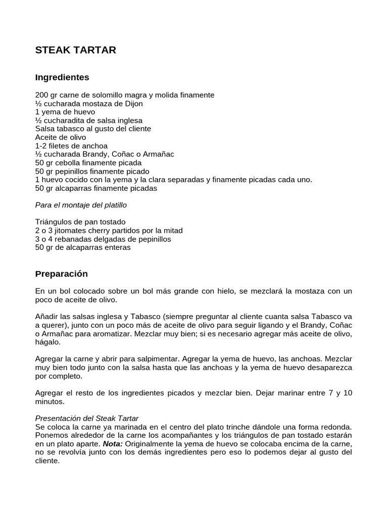 Receta de Steak Tartar Clásico | PDF