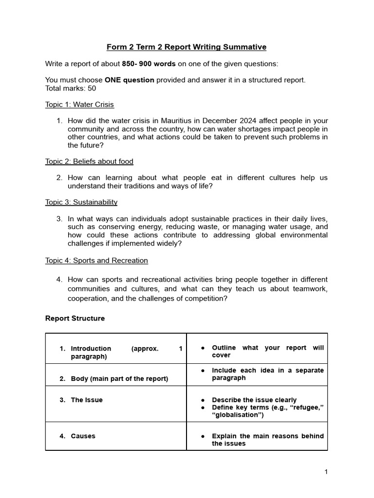 Form 2 Report Writing Guidelines | PDF | Water Scarcity