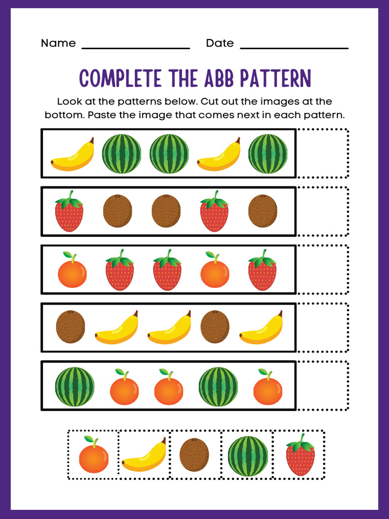 Fun Complete The ABB Pattern Math Worksheet | PDF