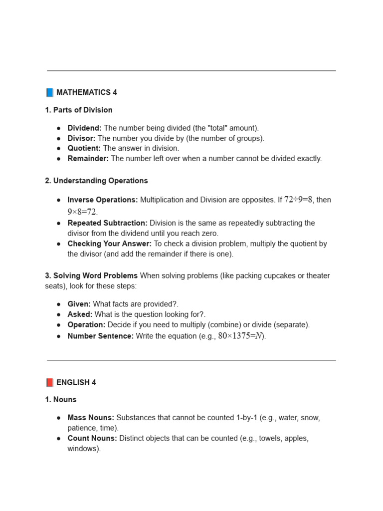 Grade 4 Reviewer 2nd Quarter | PDF | Division (Mathematics) | Linguistics