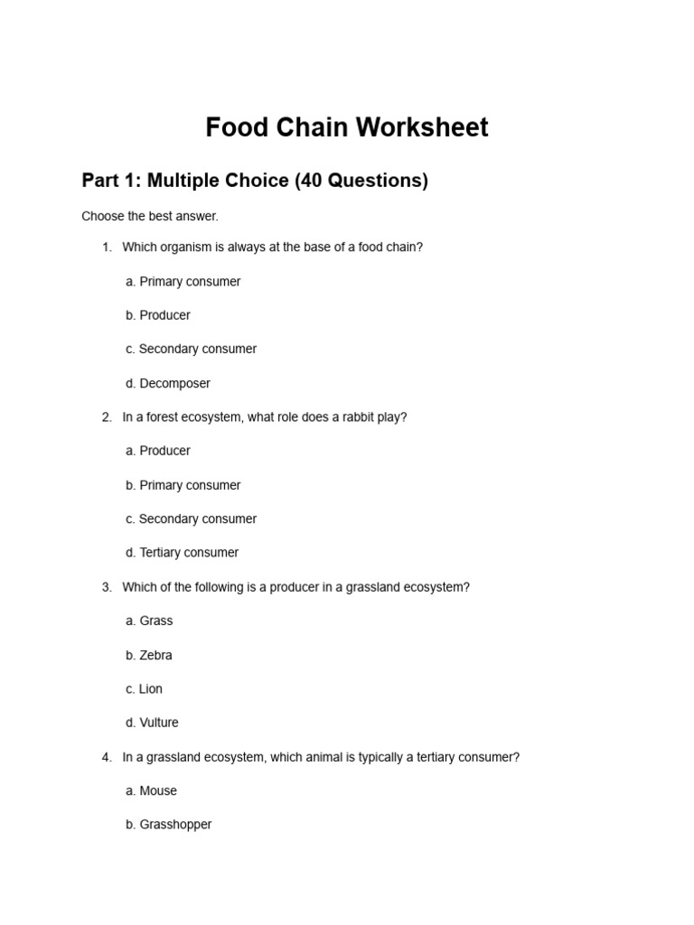 Food Chain Worsheet | PDF | Ecology | Natural Environment