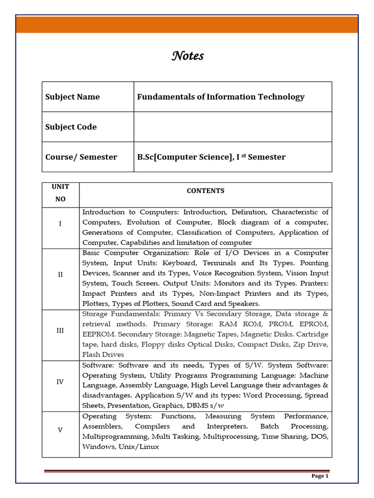 Fundamentals of Information Technology Overview | PDF | Touchscreen ...