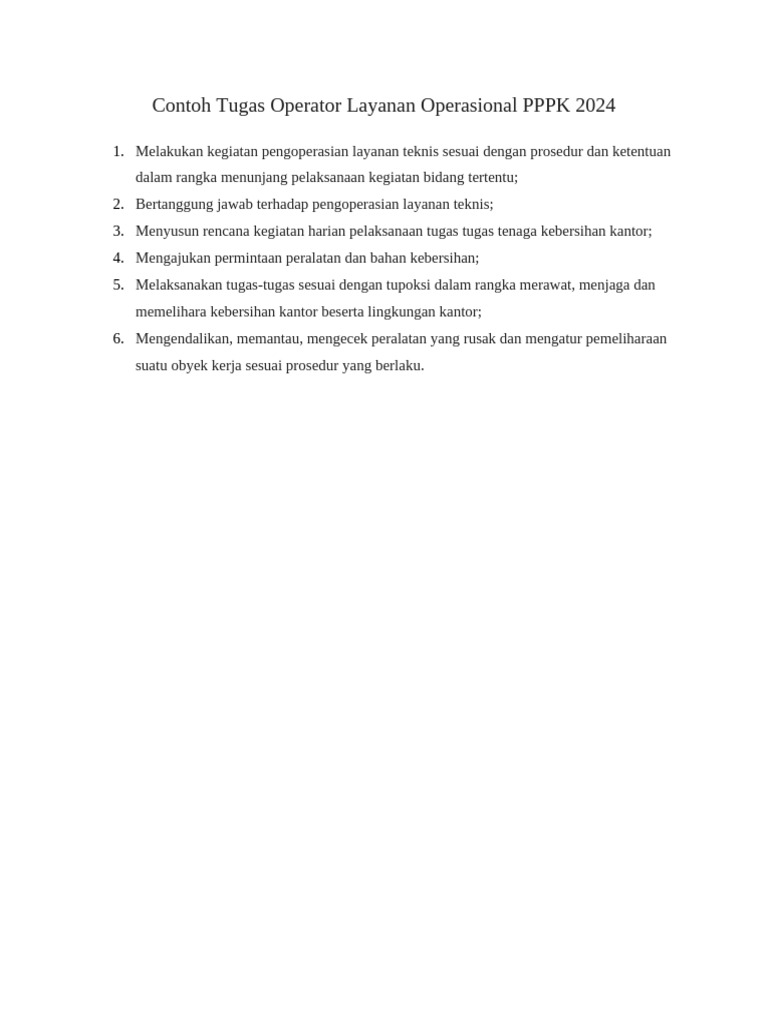 Contoh Tugas Operator Layanan Operasional PPPK 2024 | PDF