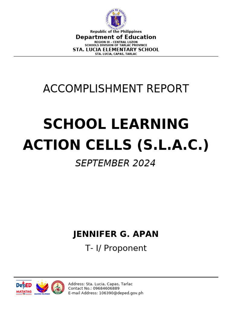 SLAC September Accomplishment Report New - Copy | PDF | Curriculum | Teachers