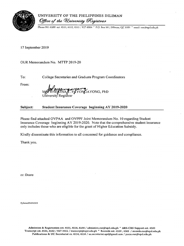 MEMO-No.-MTTP-19-20 | PDF | Insurance