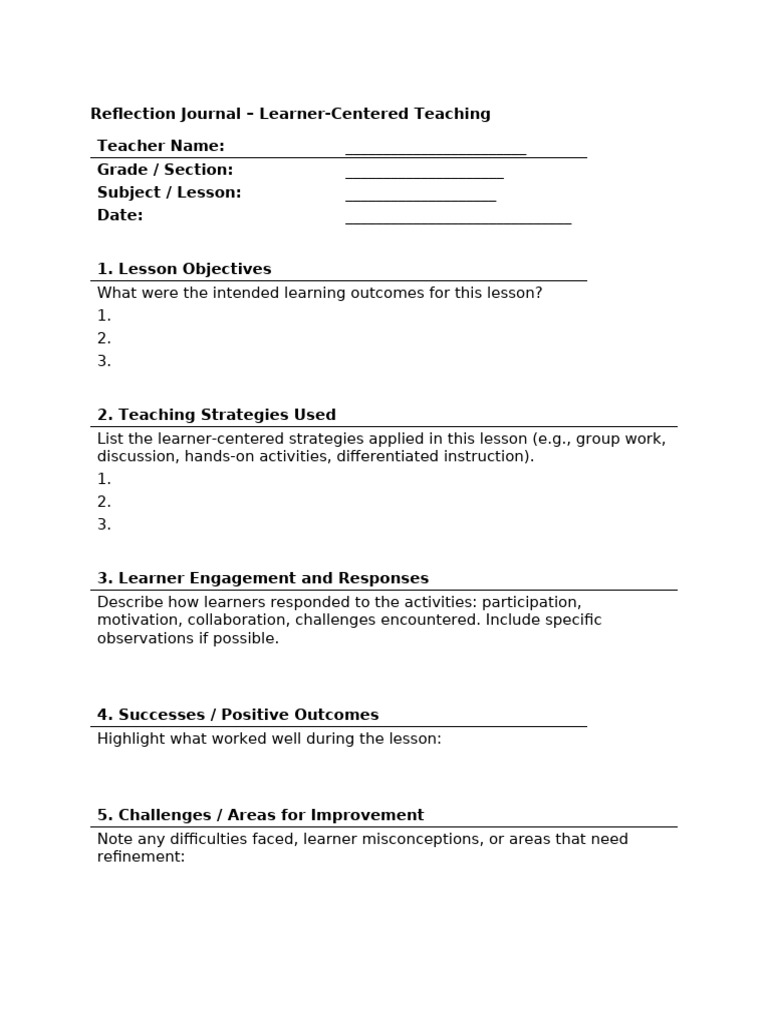 Learner Centered Reflection Journal | PDF