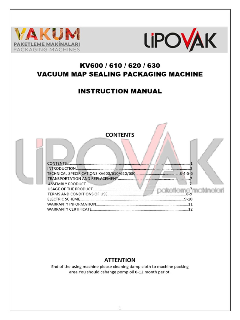 KV600-630 Vacuum Sealing Machine Manual | PDF | Mechanical Engineering ...