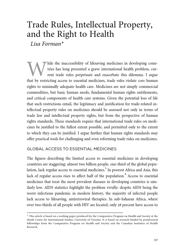 Lisa Forman Trade Rules and Human Rights | PDF | Trips Agreement ...