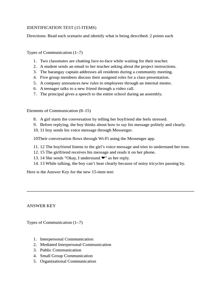 Communication Identification Test Guide | PDF