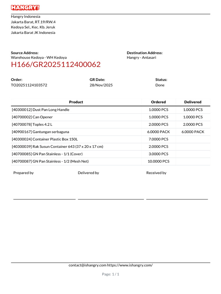 Delivery Slip - Warehouse - Kedoya - H166_GR2025112400062 | PDF