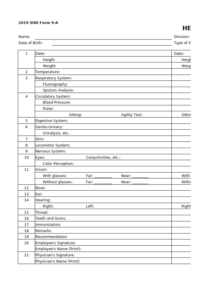2019 Health Examination Record Form | PDF | Medical Specialties