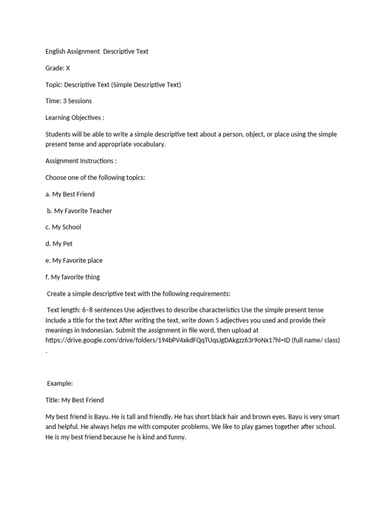 Simple Descriptive Text Assignment | PDF