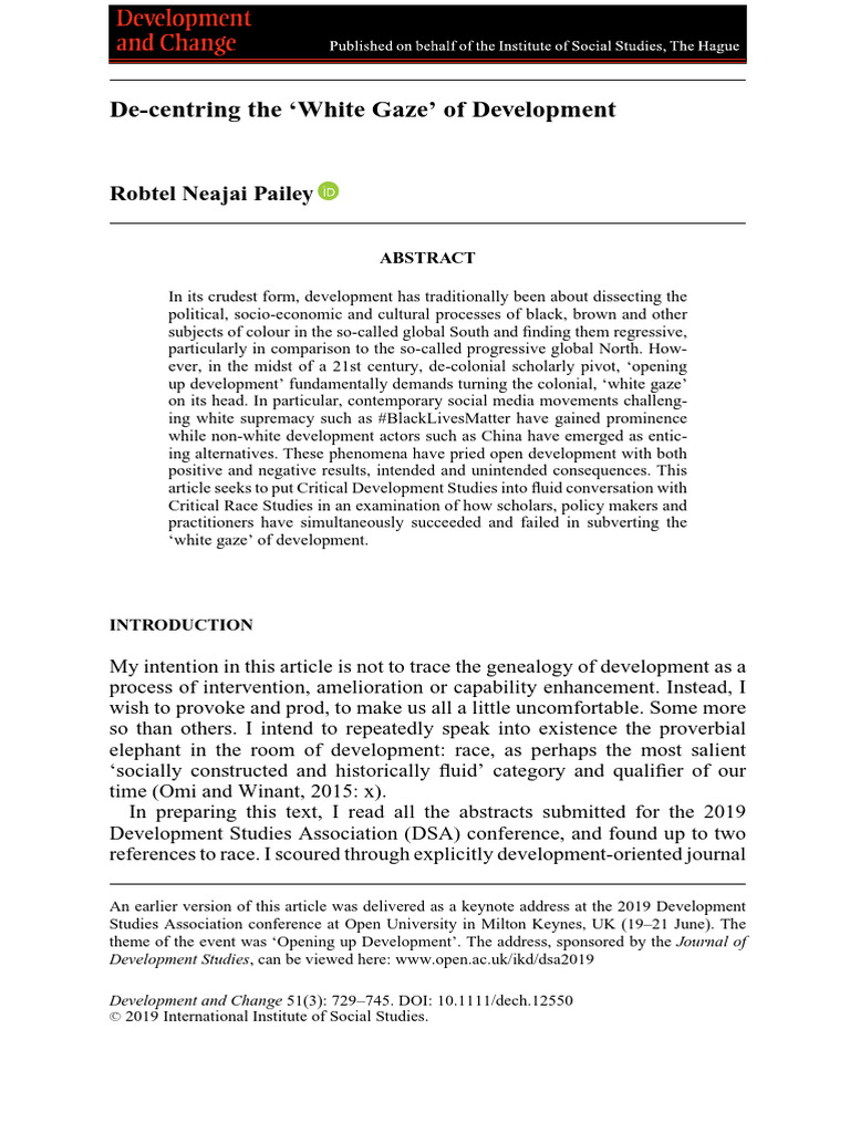 Pailey 2020 Decentring the White Gaze of Development | PDF | Race ...