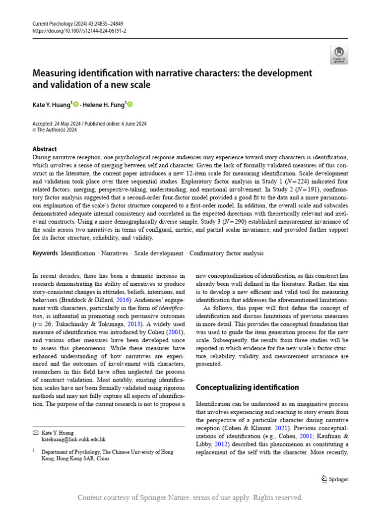 New Scale for Measuring Narrative Identification | PDF | Validity ...