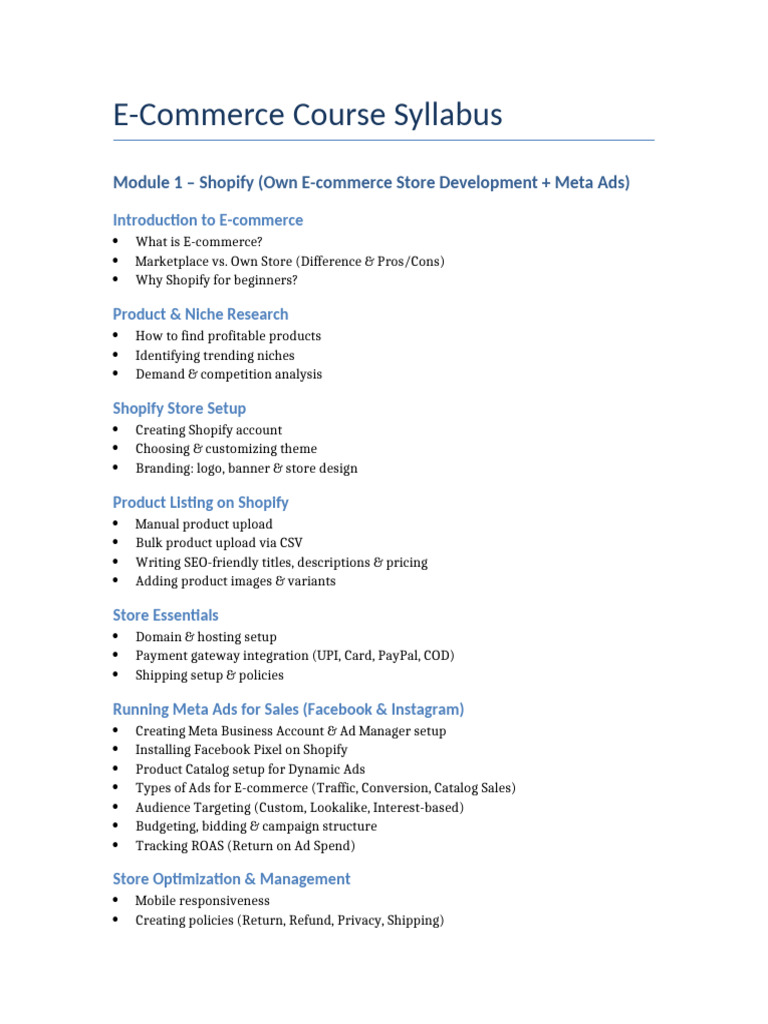 E-Commerce Course Syllabus Overview | PDF | E Commerce | Pricing