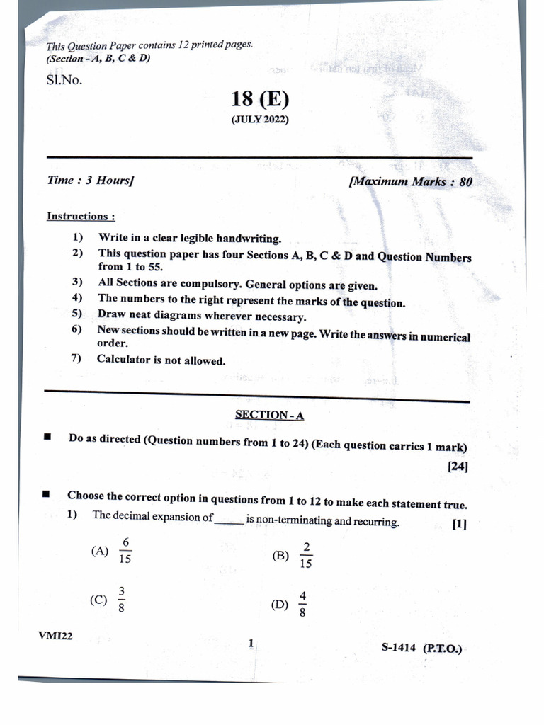 GSEB Basic Mathematics July 2022 Supplementary Question Paper | PDF