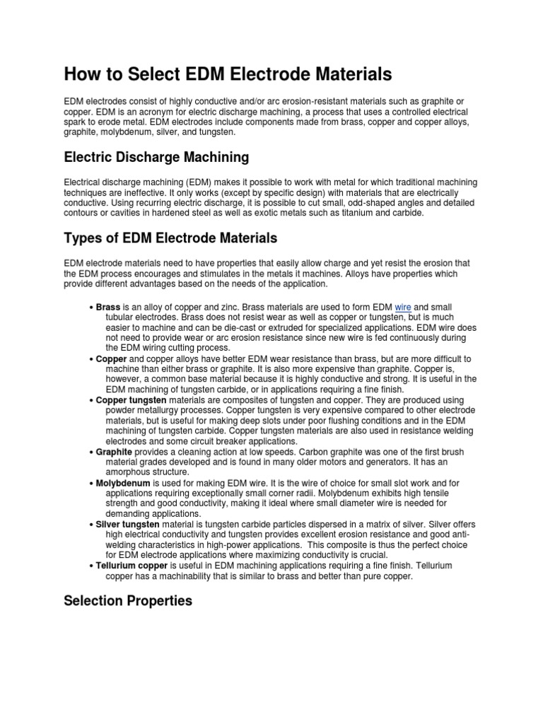 How To Select EDM Electrode Materials | PDF | Tungsten | Brass