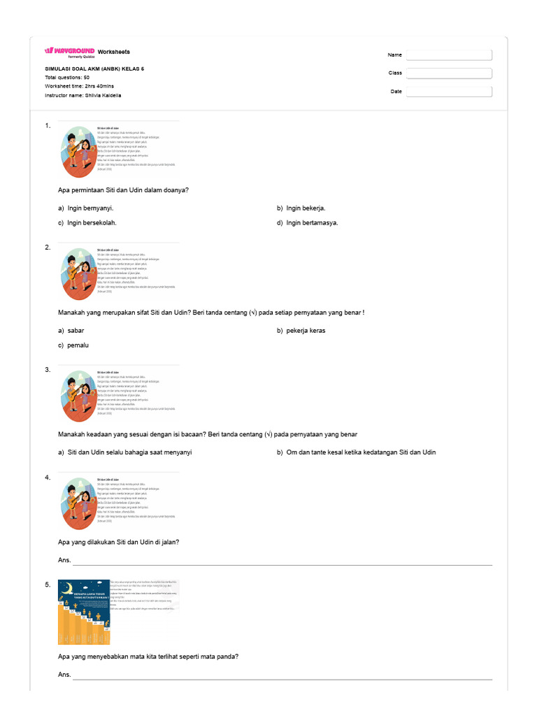 Simulasi Soal Akm (Anbk) Kelas 5 _ Wayground | PDF