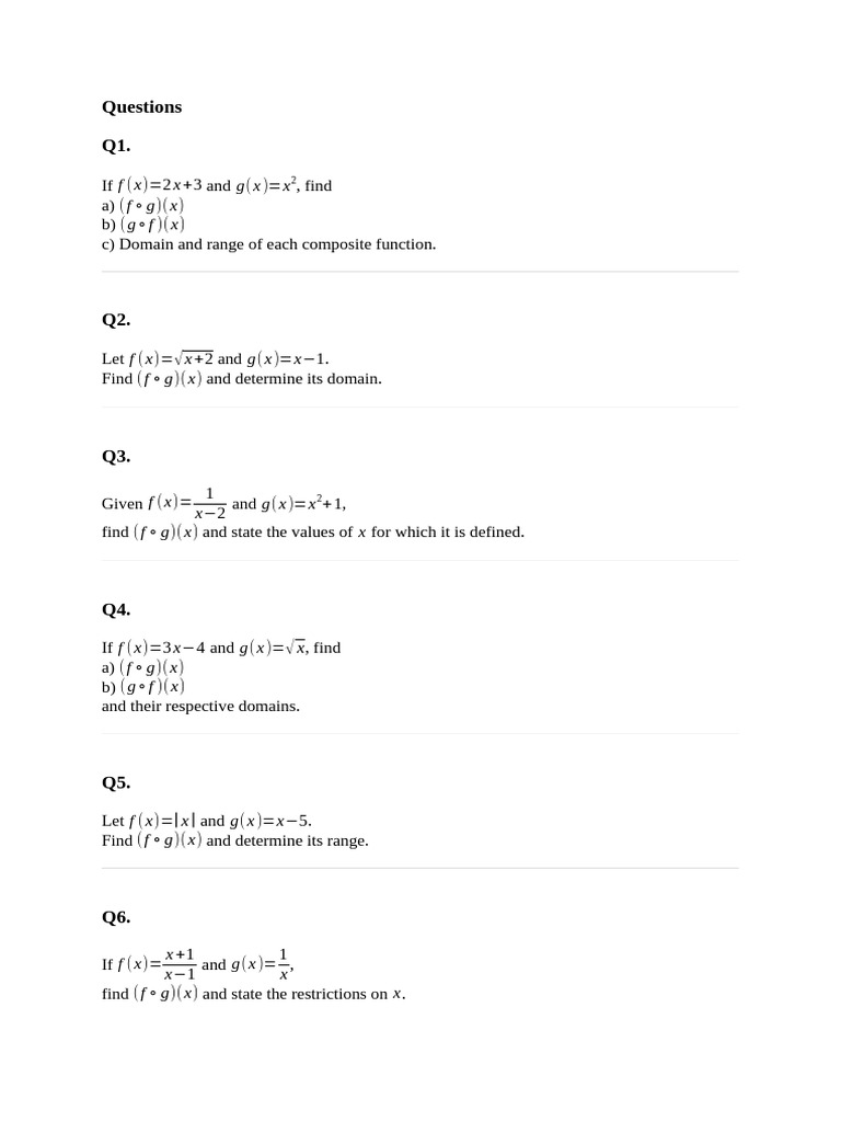 Composite Functions Questions | PDF
