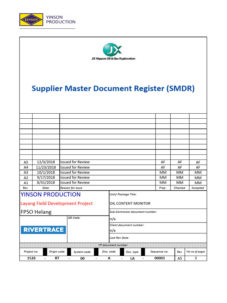 1526 RT 00 A LA 00001 - A5 - Supplier Master Document Register (SMDR) | PDF