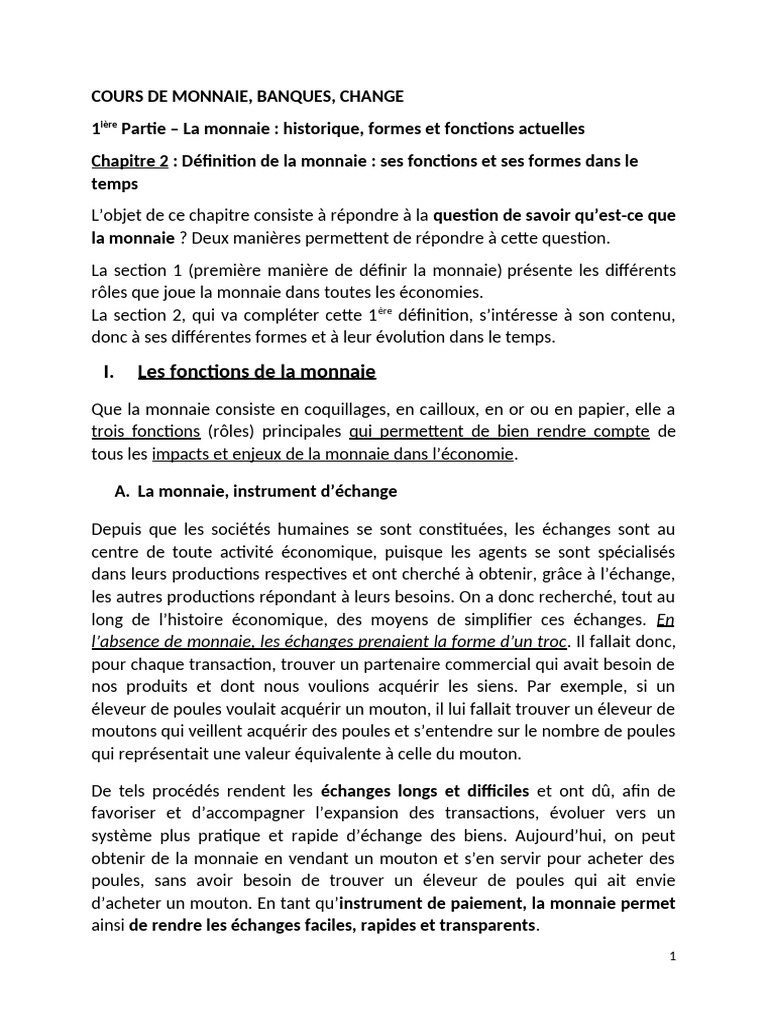 Fonctions et formes de la monnaie | PDF | Argent | Monnaie scripturale