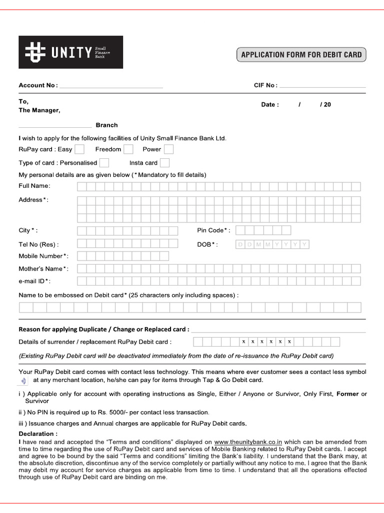 Debit Card Application Form | PDF