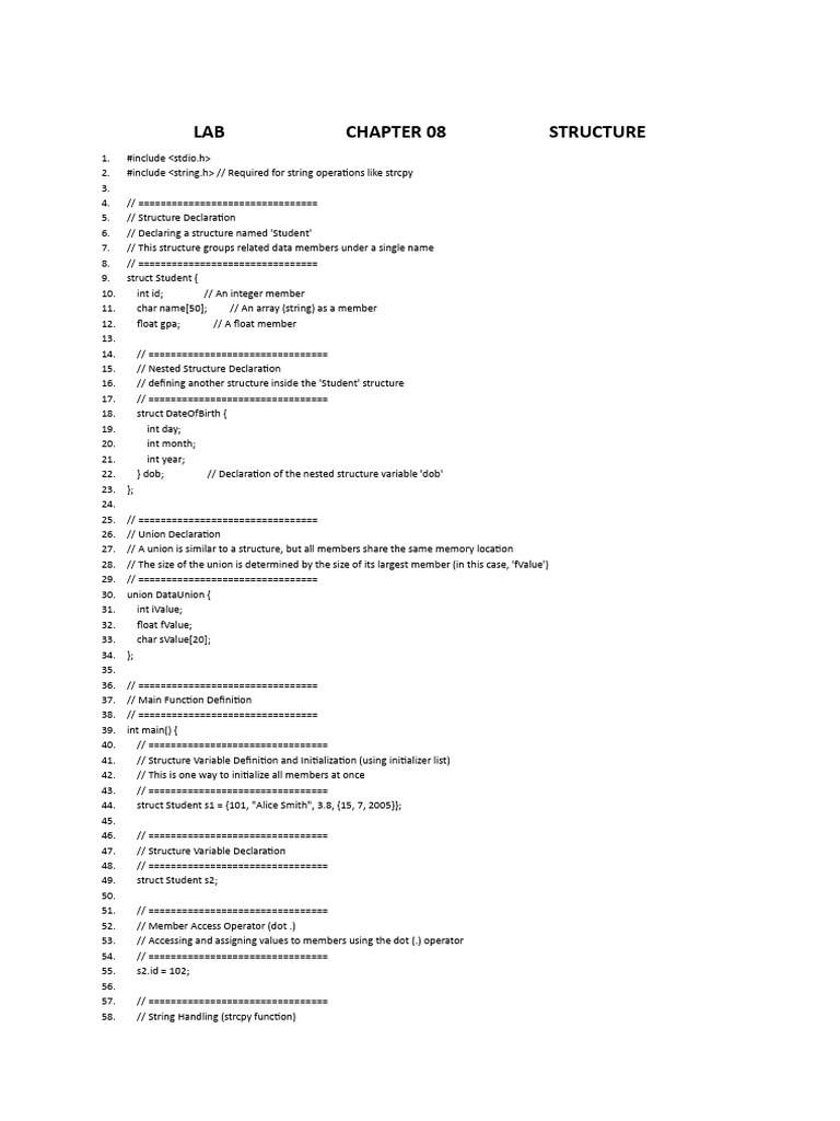 Lab ch 08 Structure CS | PDF | Integer (Computer Science) | Software Development