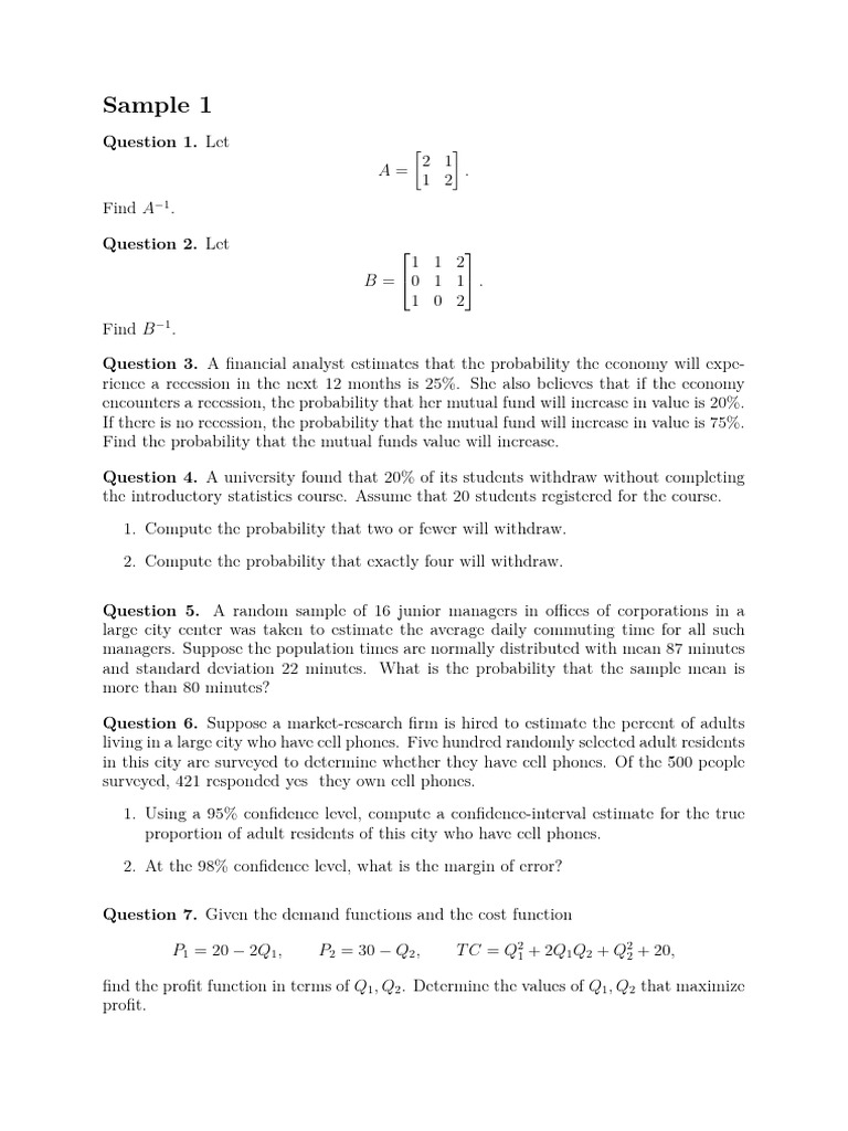 [Solution] Sample - Maths, Probability and Statistics | PDF ...