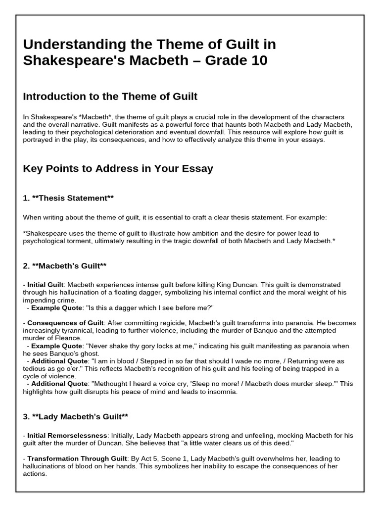 Understanding The Theme of Guilt in Shakespeare | PDF | Macbeth ...