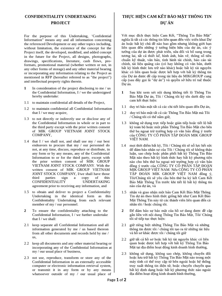 Confidentiality Undertaking Envn (Final) | PDF