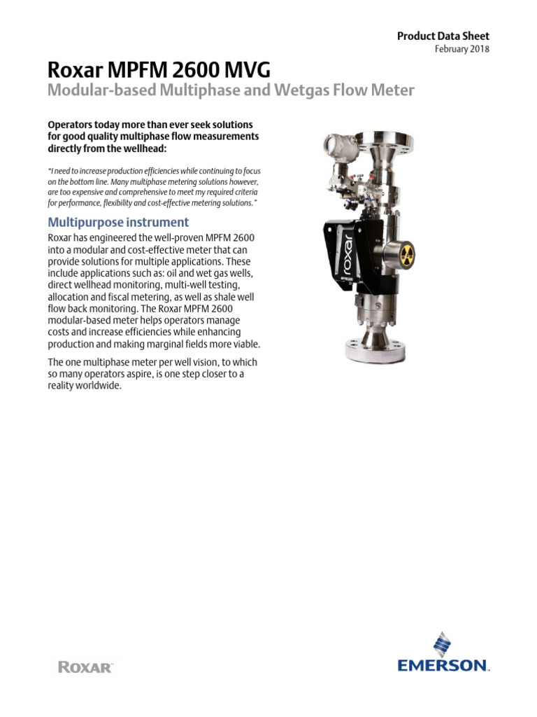Product Data Sheet Mpfm 2600 Mvg Datasheet Roxar en Us 170812 | PDF ...