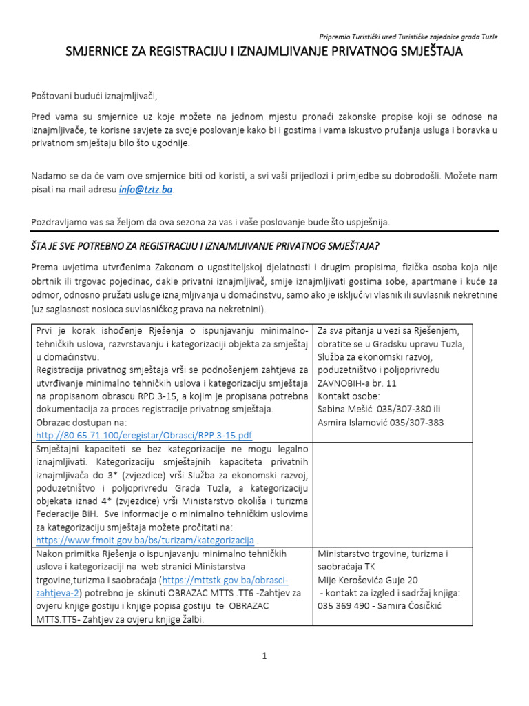 SMJERNICE-ZA-IZNAJMLJIVAČE-SMJEŠTAJA | PDF