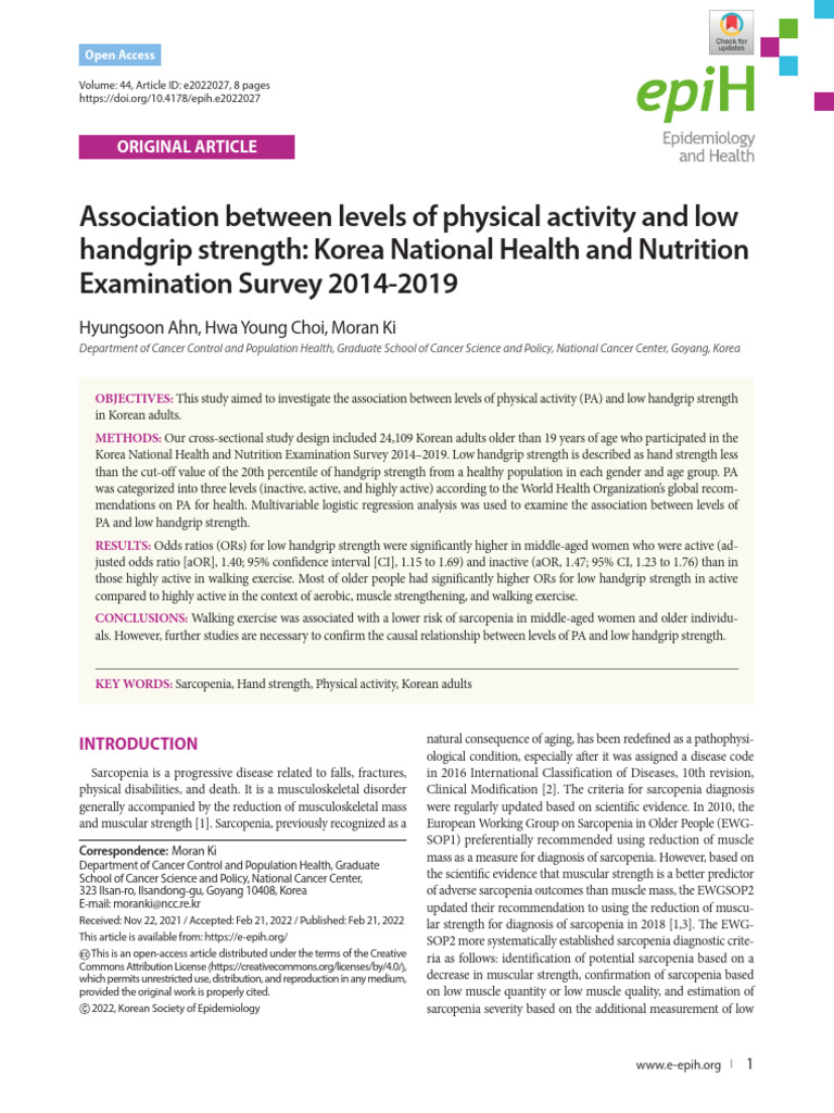 Association Between Levels of Physical Activity and Low Handgrip ...