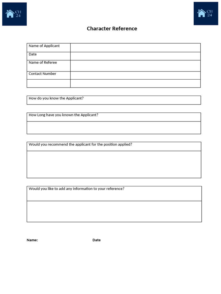 Character Reference - Blank | PDF