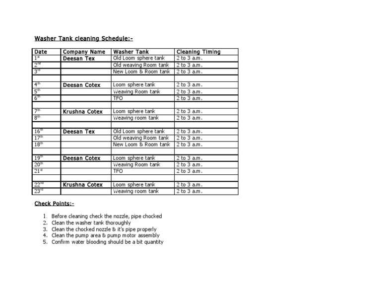 Washer Tank Cleaning Schedule Guide | PDF