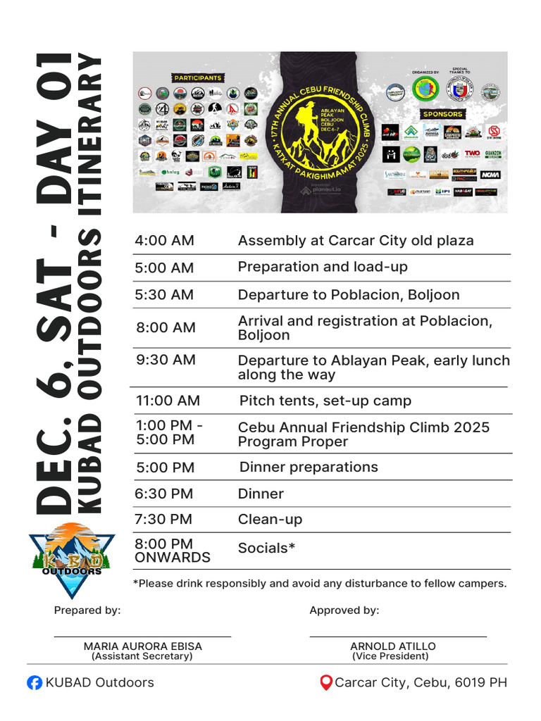 Kubad Outdoors FC 2025 Itinerary | PDF | Chess Theory | Chess